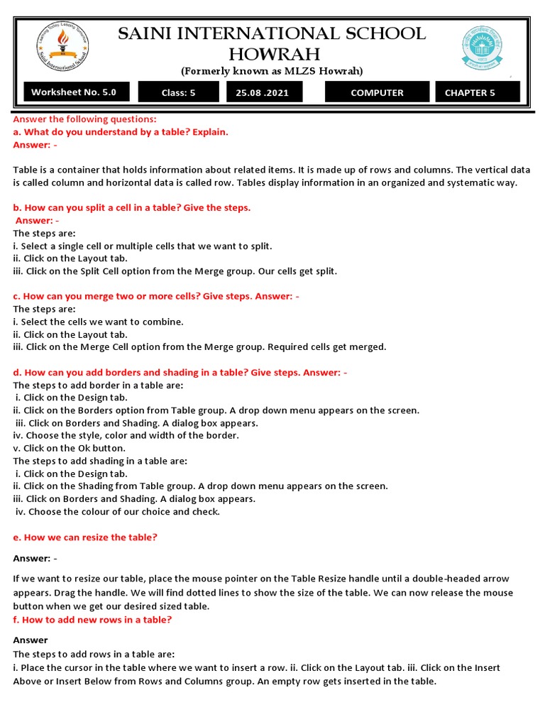 Class 5 Comp - Worksheet5.0 | PDF | Cursor (User Interface) | Menu (Computing)