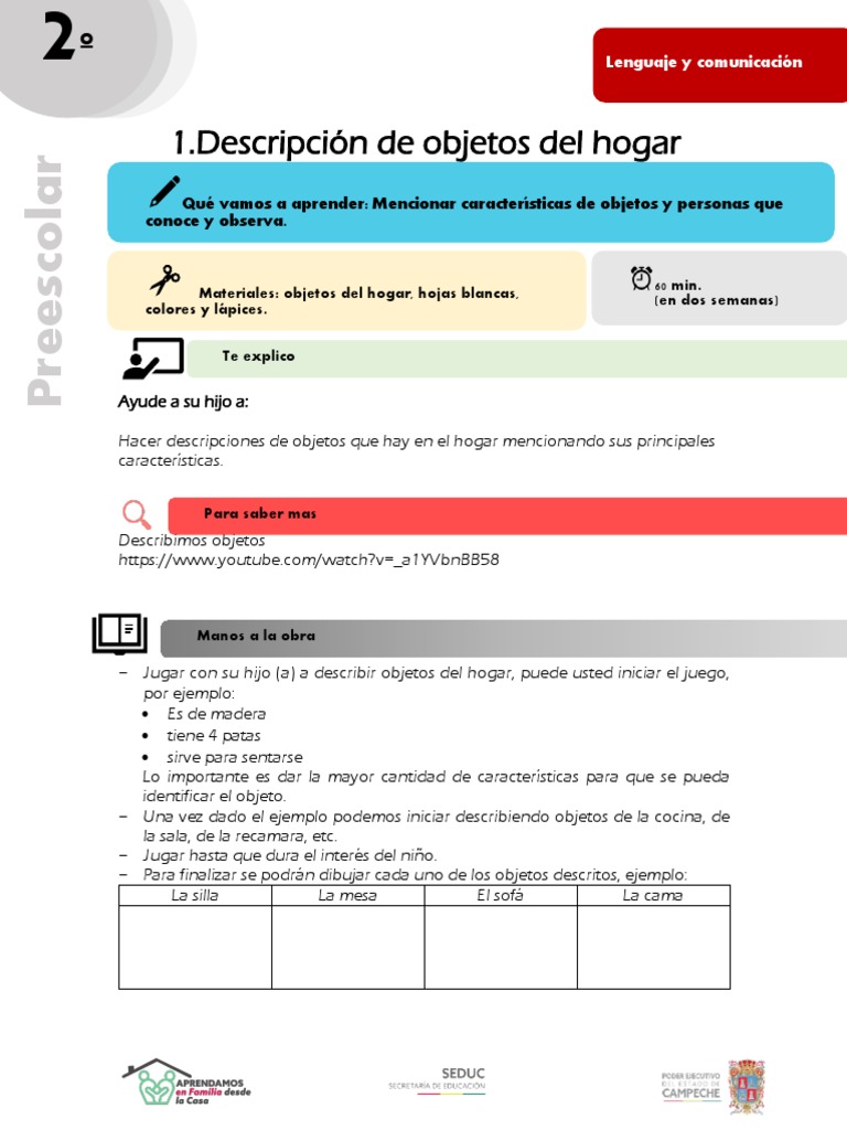 Descripción de Objetos para Niños | PDF | Educación de la primera infancia