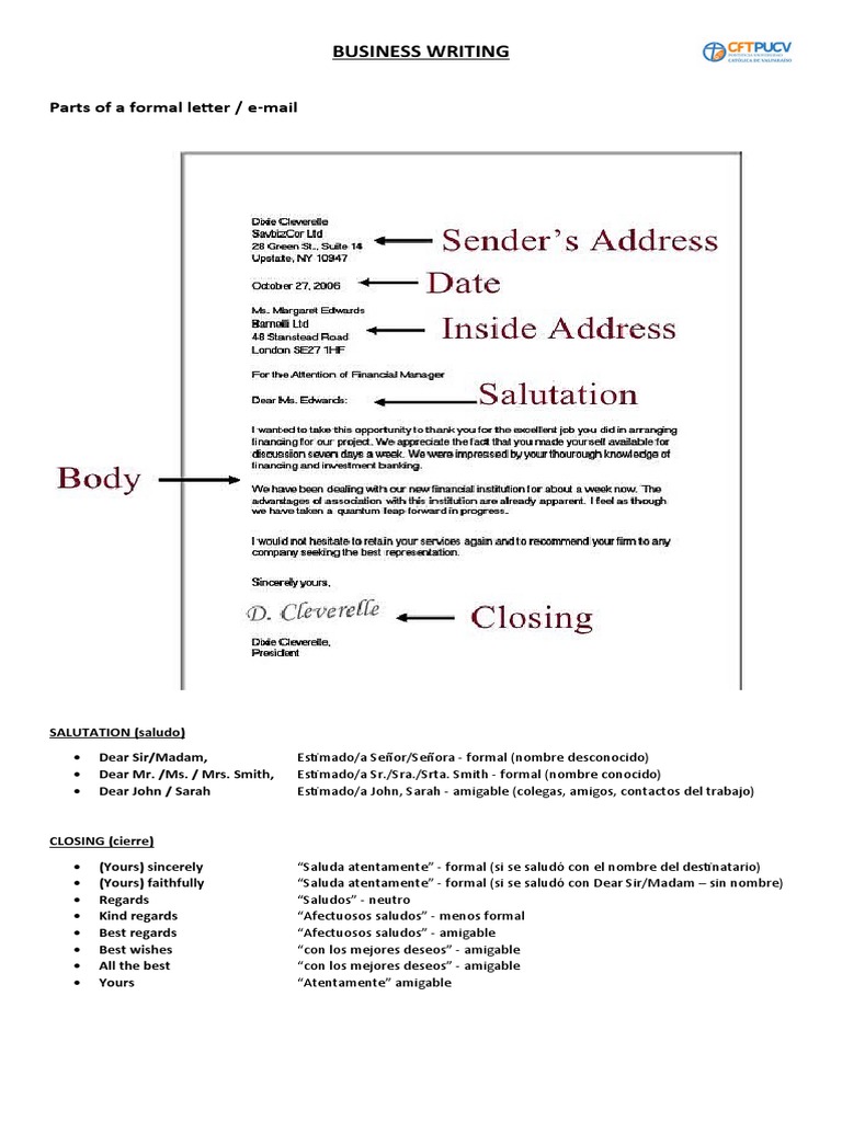 Parts of A Formal Letter | PDF