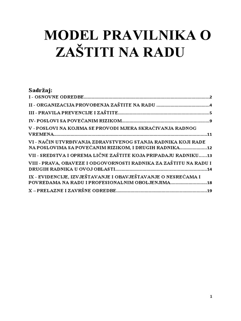Pravilnik Zastite Na Radu - Model | PDF