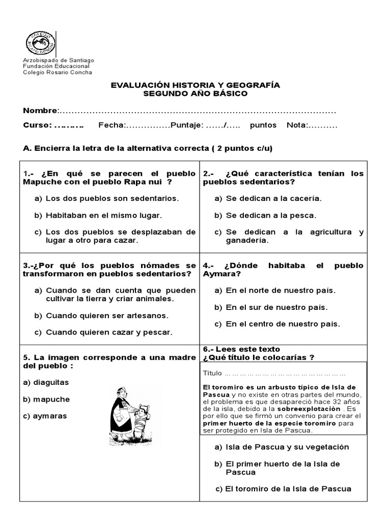 Prueba Historia Pueblos Originarios | PDF | Pueblos Indígenas de las ...