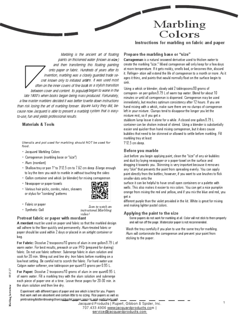 Marbling Colors: Instructions For Marbling On Fabric and Paper Prepare ...