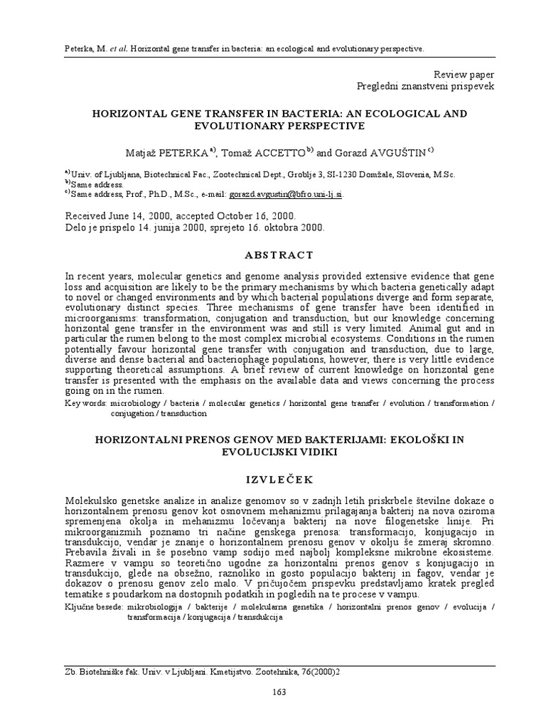 Horizontal Gene Transfer in Bacteria | PDF | Transformation (Genetics ...