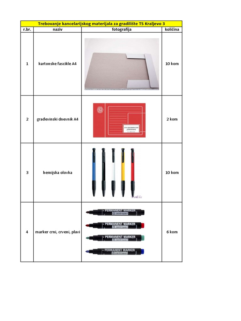 Trebovanje Kancelarijskog Materijala | PDF