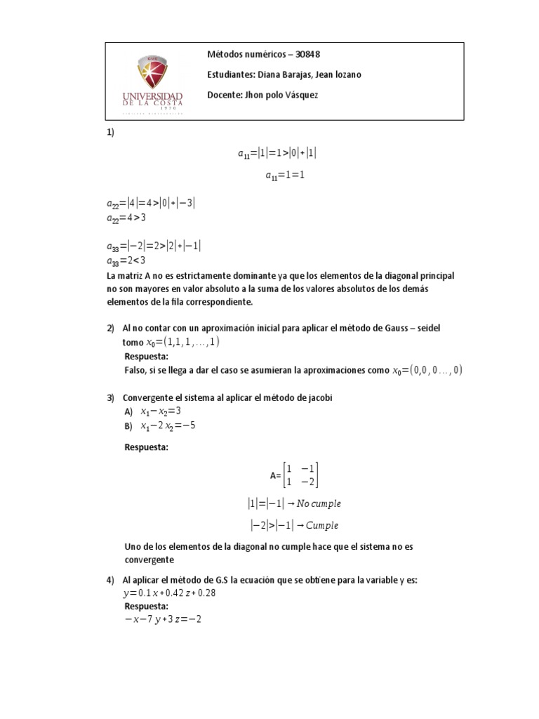 Métodos numéricos para resolver sistemas de ecuaciones lineales: Análisis del método de Jacobi y ...