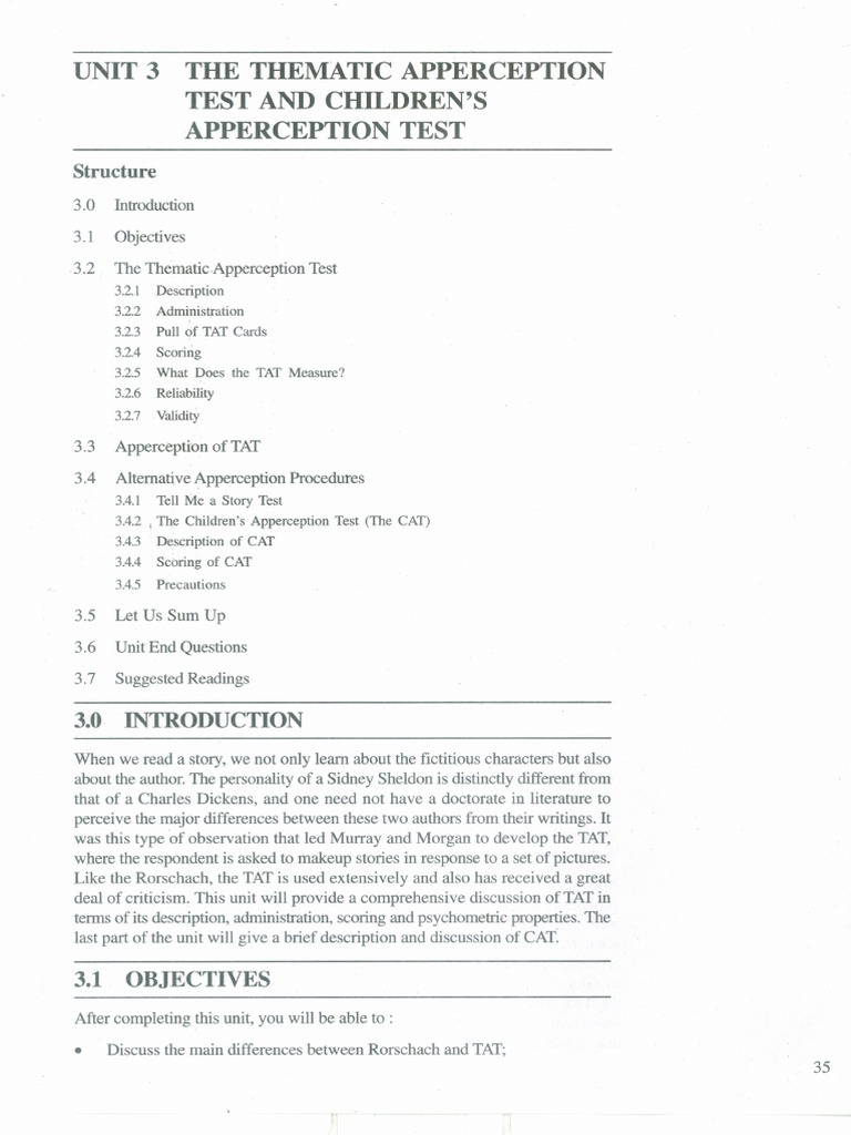 Unit 3 The Thematic Apperception Test and Children S Pperception T T ...