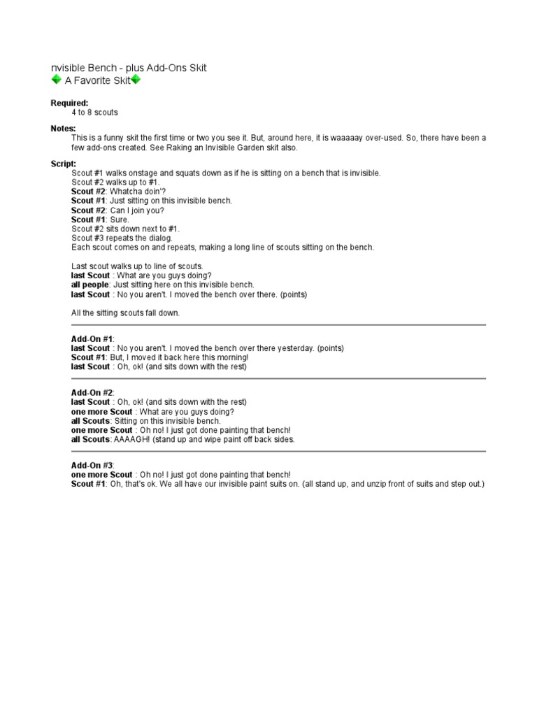Invisible Bench Skit for Scouts | PDF