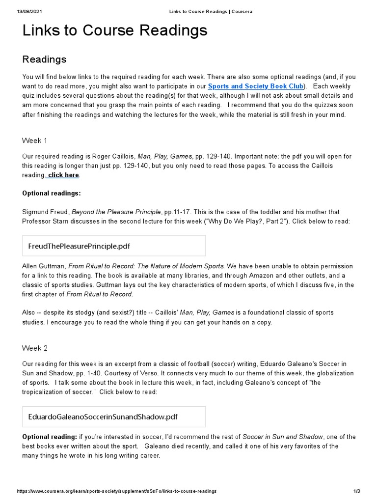 Links To Course Readings - Coursera | PDF | Books | Sports