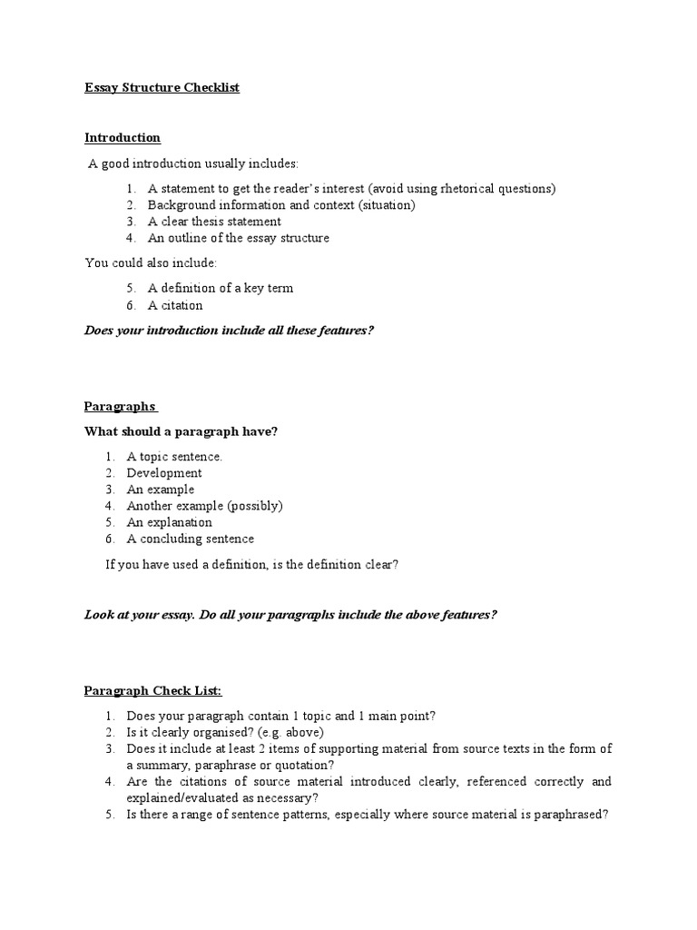 Essay Checklist | PDF | Essays | Paragraph
