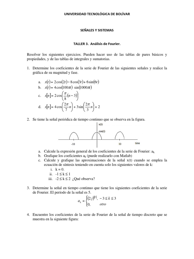 Taller 3a | PDF | Transformada de Fourier | Series de Fourier