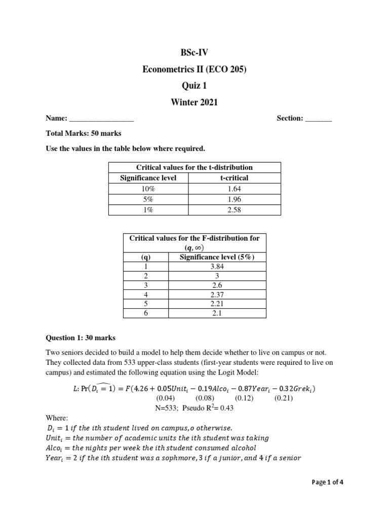 Quiz 1 | PDF | Logistic Regression | Regression Analysis