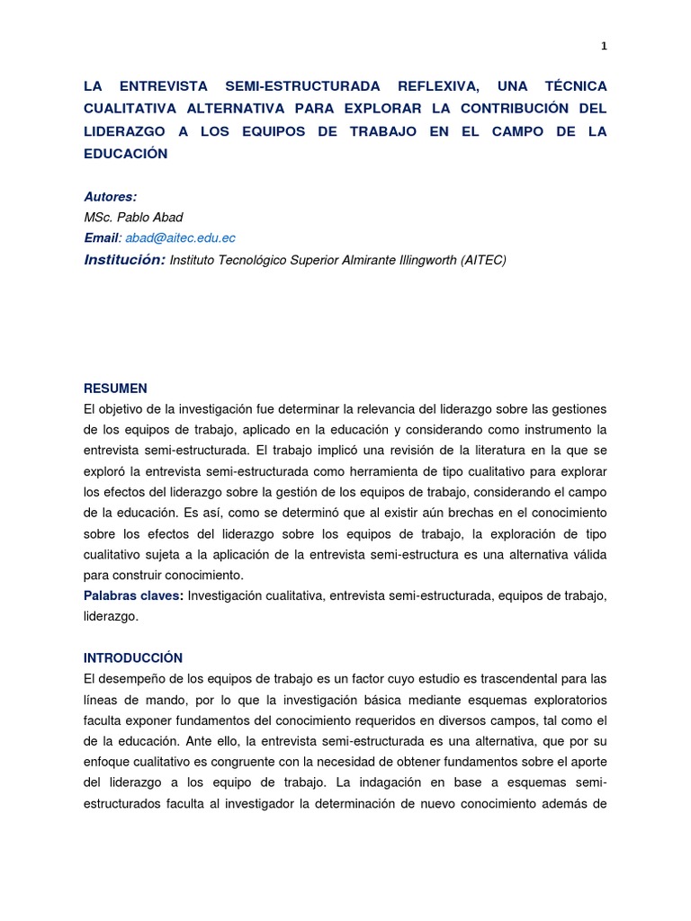 Entrevista Semi-Estructurada Reflexiva | PDF | Liderazgo | Conocimiento