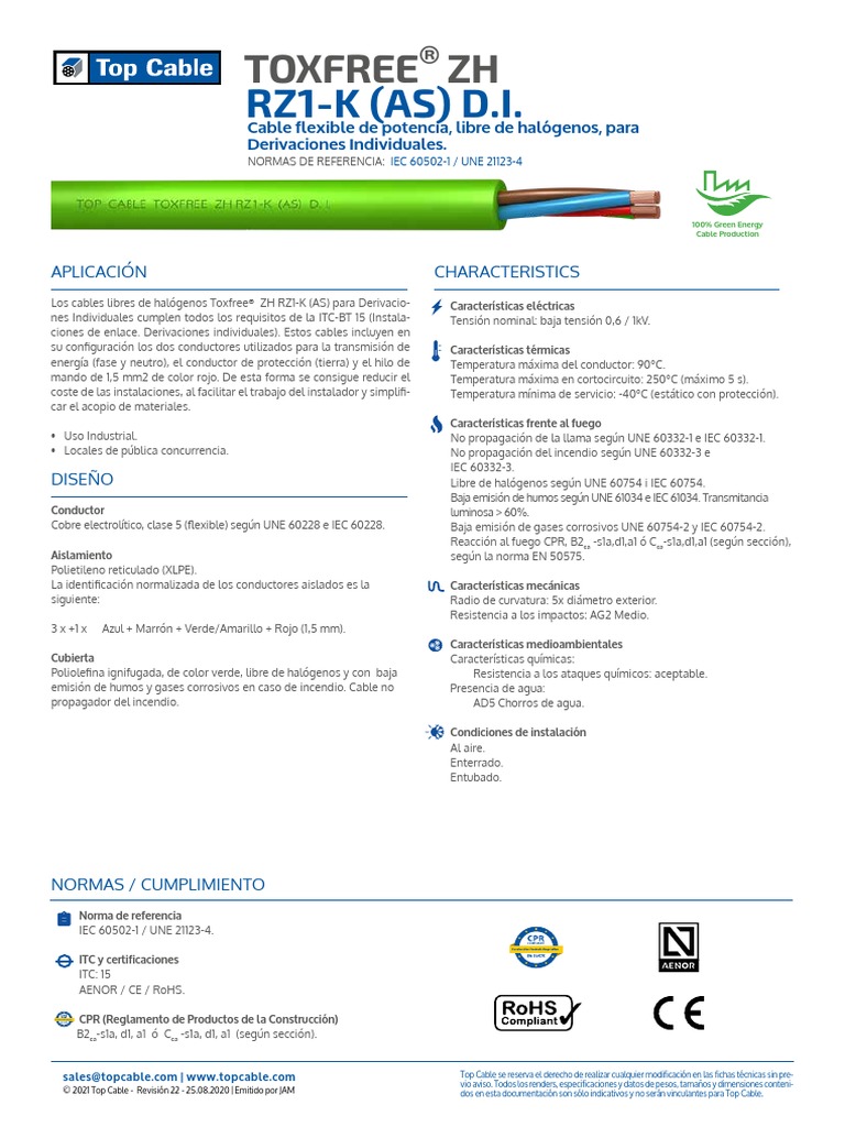 Topcable Toxfree ZH RZ1-K (As) Di | PDF | Materiales | Electricidad