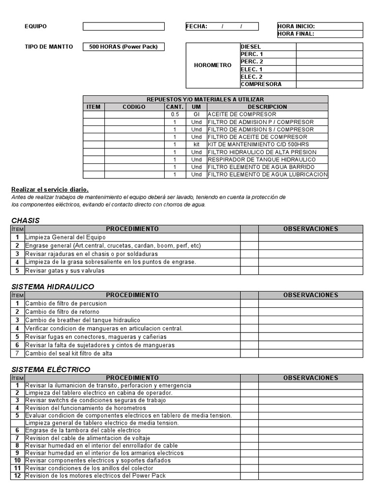 Pro-Li-Eq-1-F26 Cartilla de Mantenimiento Preventivo 500 Horas Power ...