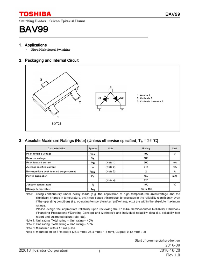 BAV99 BAV99 BAV99 BAV99: Switching Diodes Silicon Epitaxial Planar | Download Free PDF | Diode ...