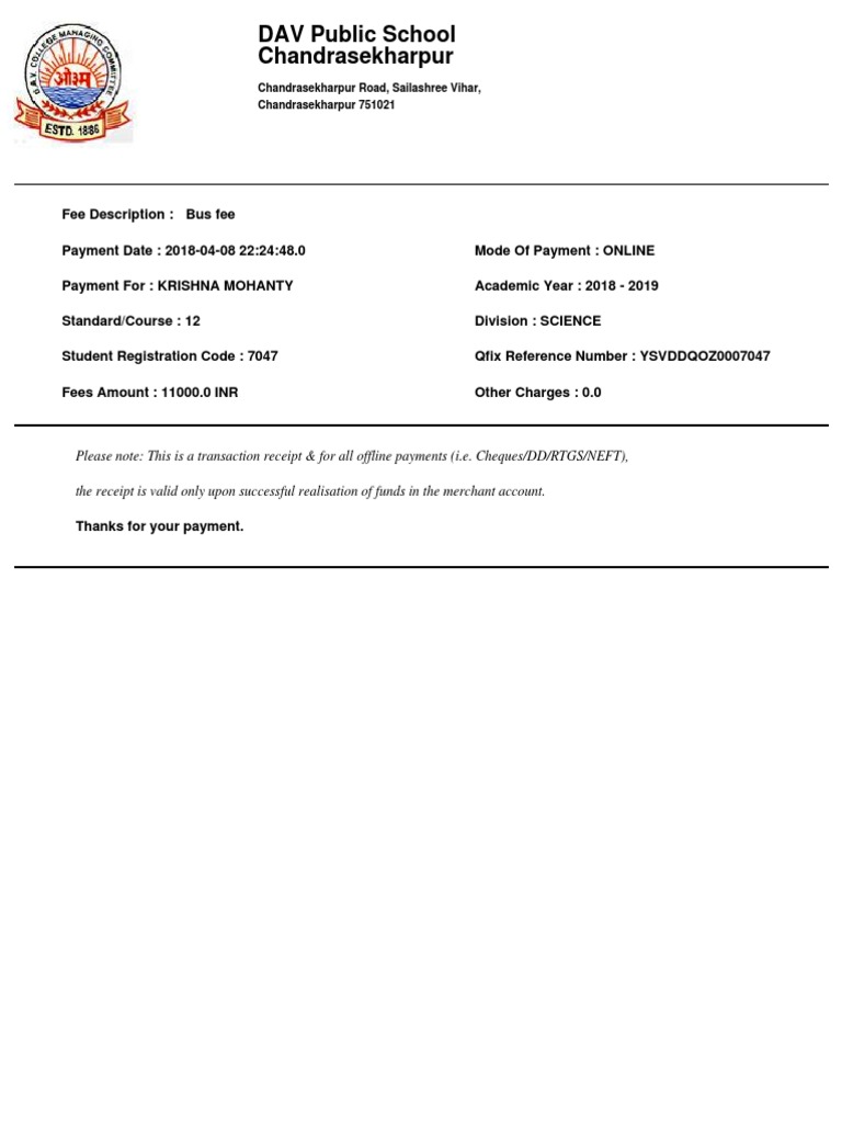 QFIX-PAYMENT-RECEIPT-Bus Fee | PDF | Career & Growth | Business