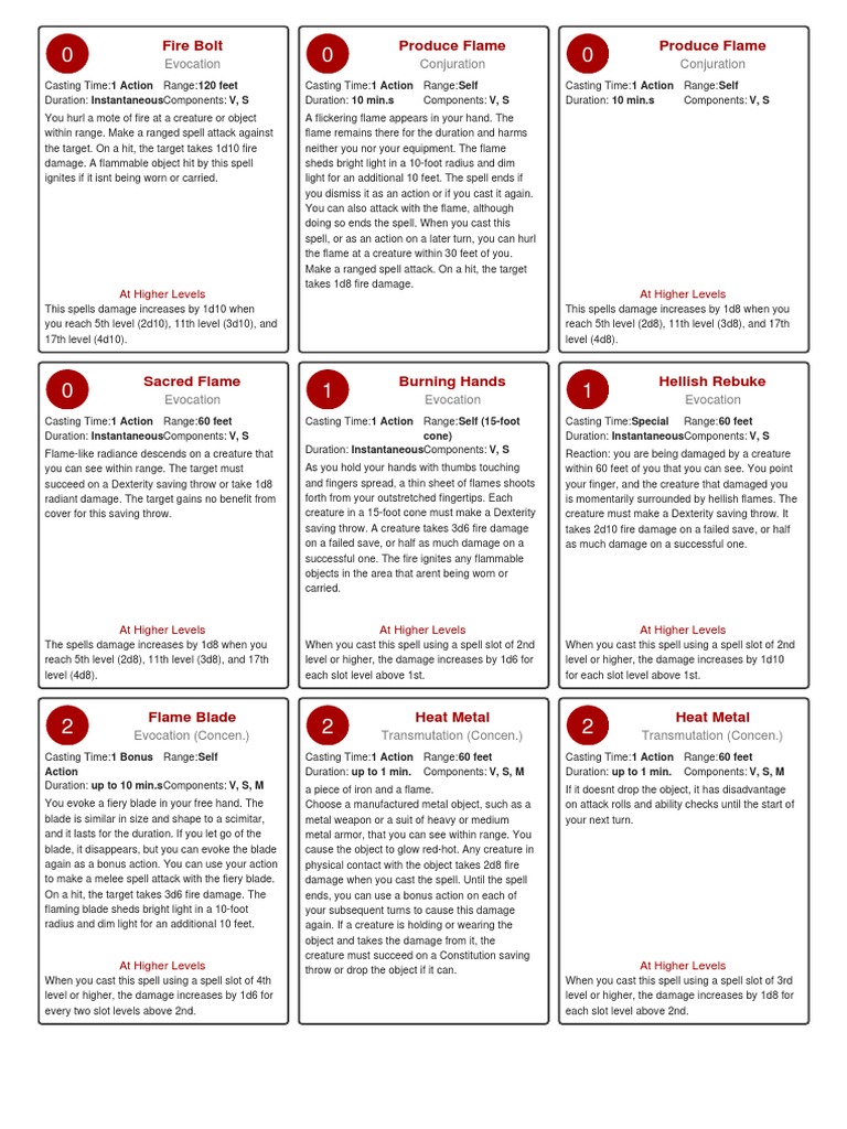 Fire Bolt Produce Flame Produce Flame: Evocation Conjuration ...