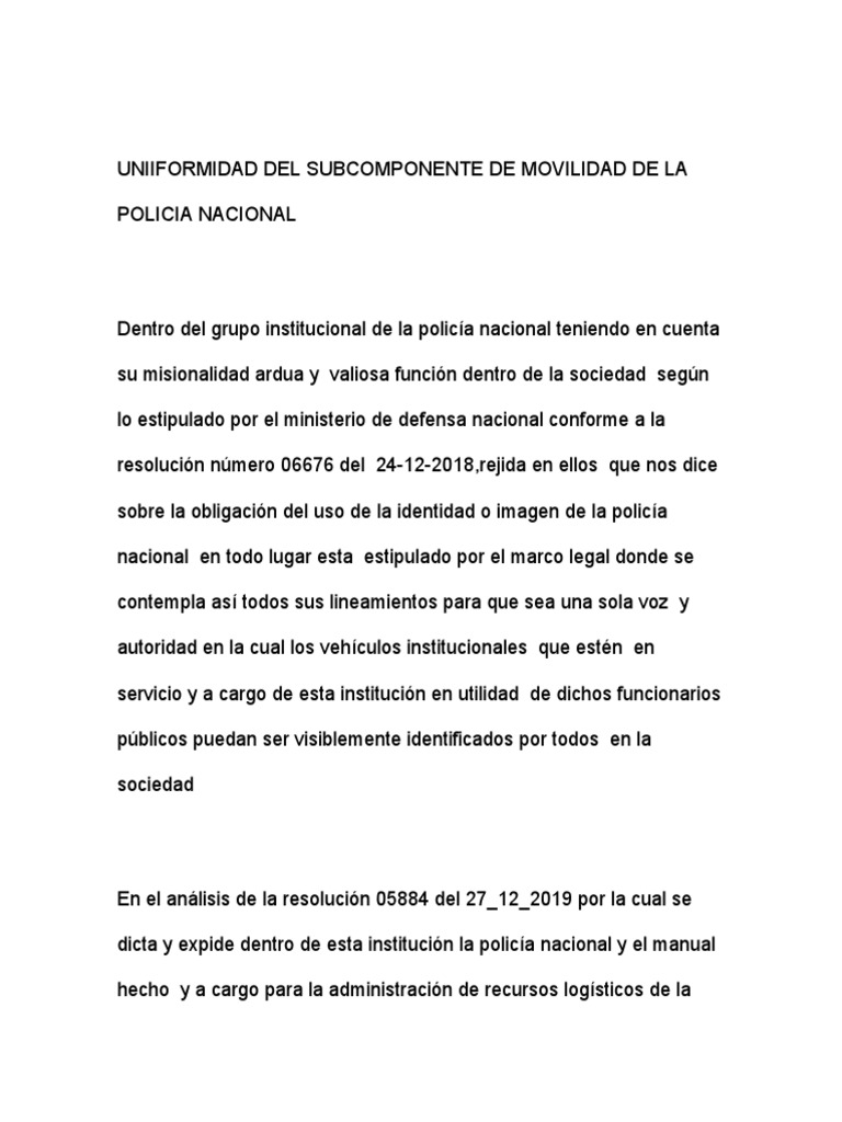 Ensayo Uniiformidad Del Subcomponente de Movilidad de La Policia Nacional | PDF | Policía ...