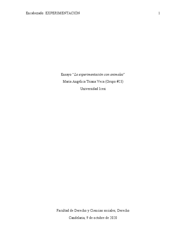 Ensayo Experimentación Animal | PDF | Pruebas en animales | Experimentar