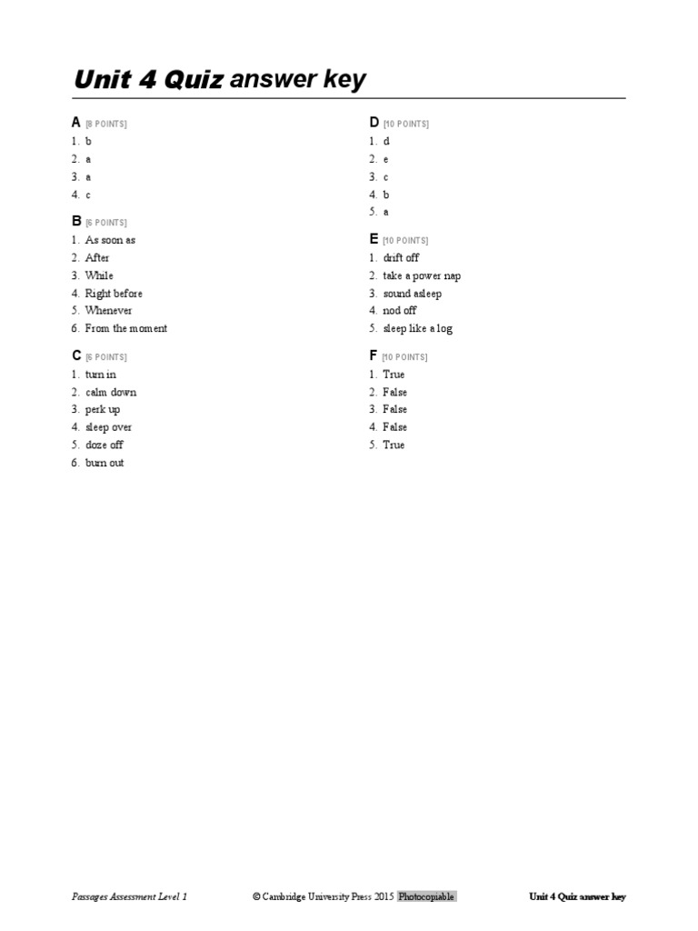 Unit 4 Quiz: Answer Key | PDF
