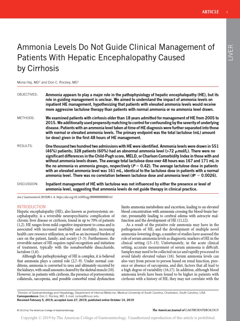 Ammonia Levels Do Not Guide Clinical Management of Patients With ...