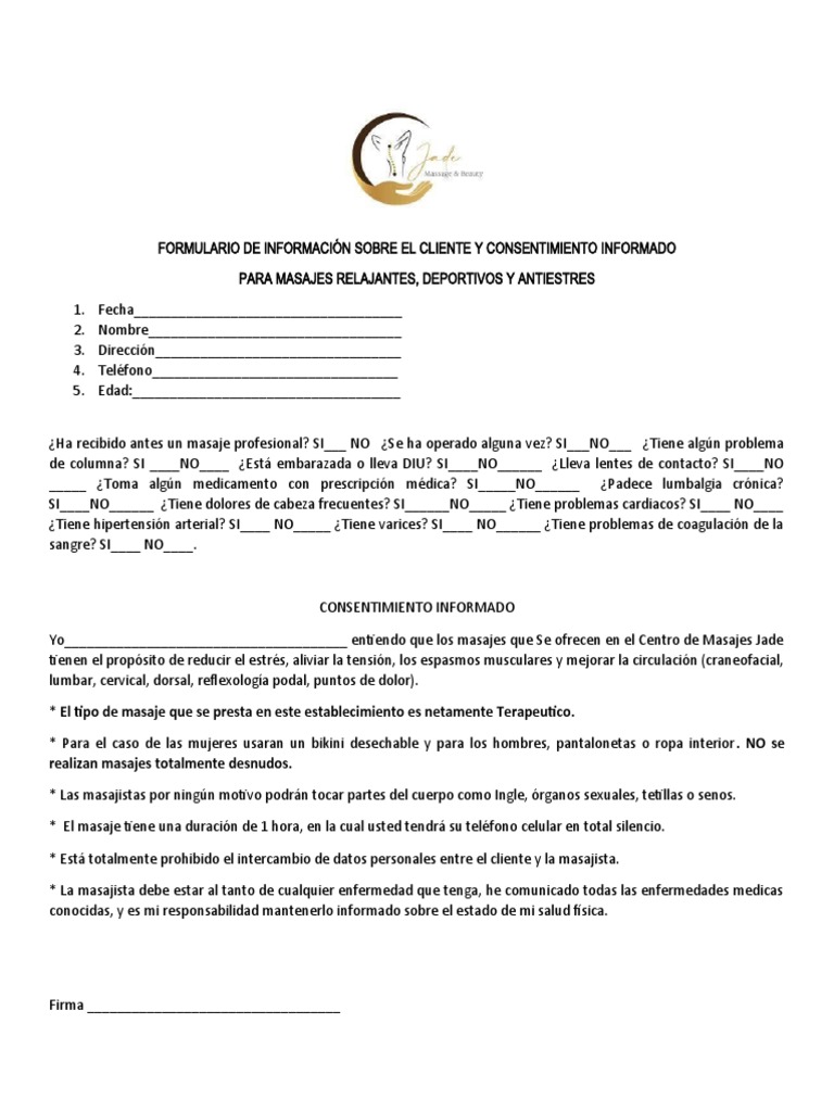 Consentimiento Informado Para Masajes Pdf
