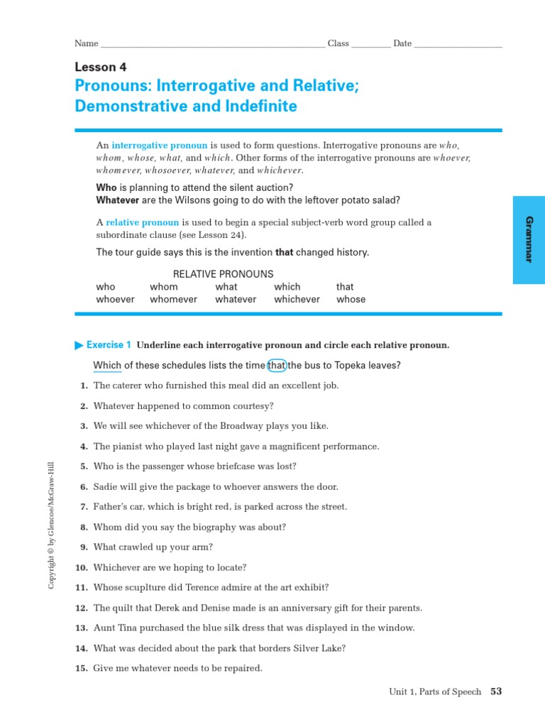 Pronouns - Interrogative and Relative | PDF | Pronoun | Language Mechanics