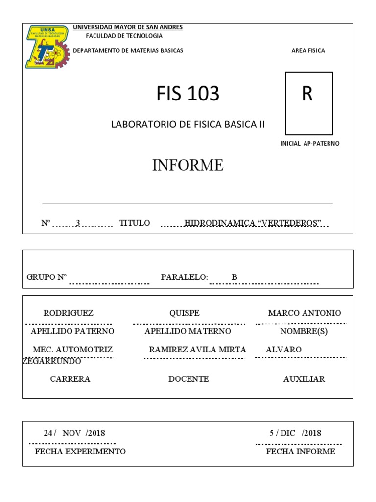 Caratula Lab Fis 103 | PDF