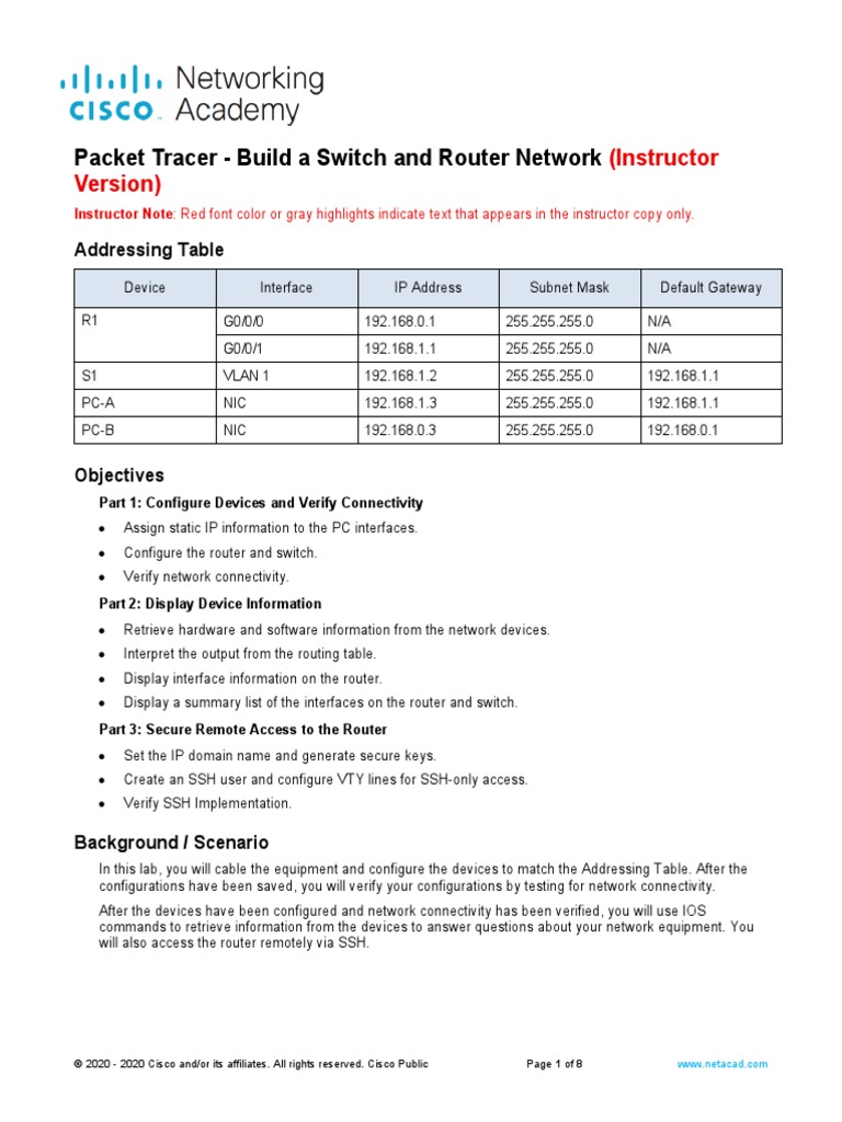 19.4.4 Packet Tracer - Build A Switch and Router Network - ILM | PDF | Router (Computing ...