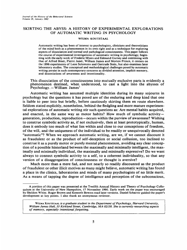 History of Automatic Writing | PDF | Consciousness | Psychology