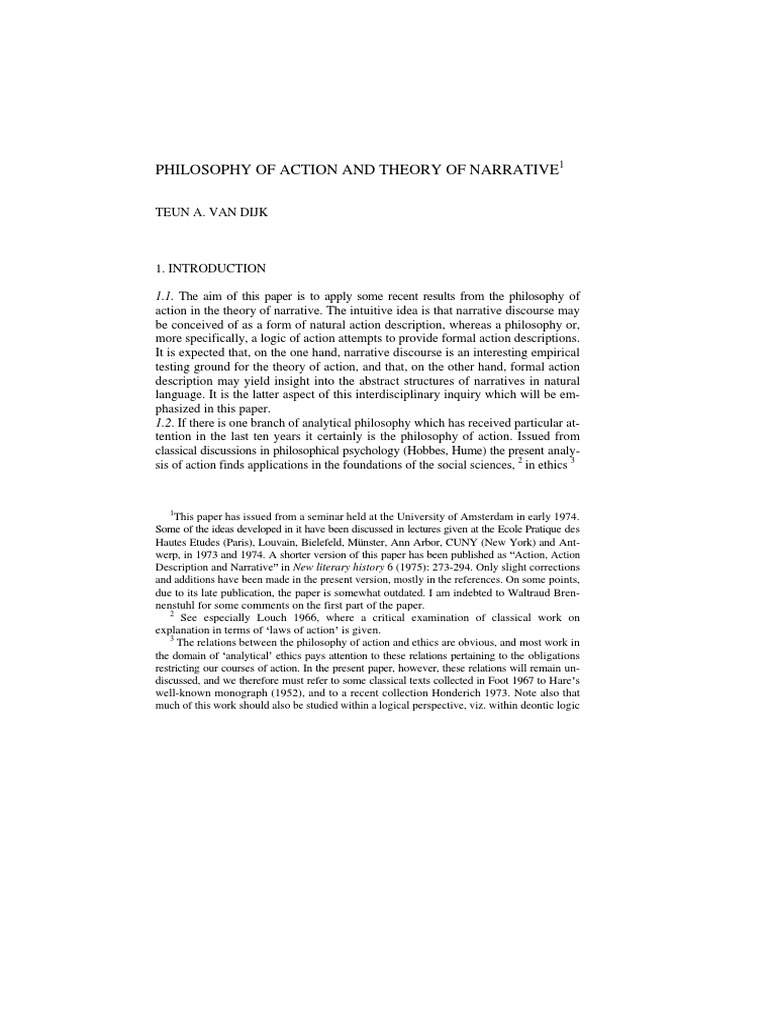 Teun Van Dijk - Philosophy of Action & Theory of Narrative | PDF ...