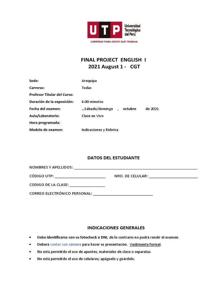 Caratula Proyecto Utp | PDF