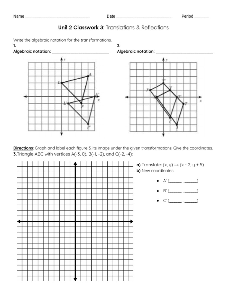 Unit 2 cw3 Translations Reflections | PDF