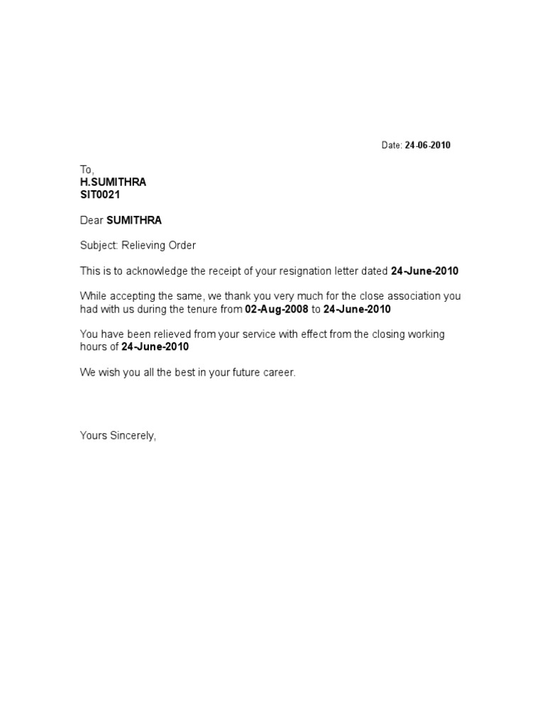 Format of Relieving Letter | PDF | Finance & Money Management | Home ...