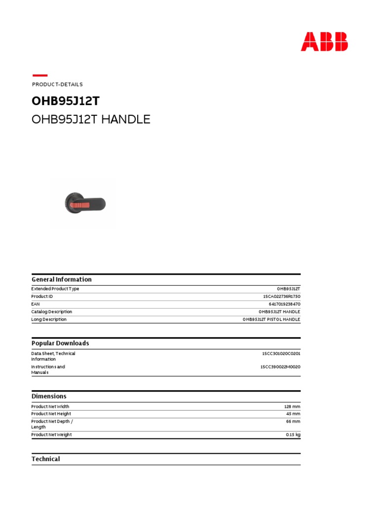 1SCA022736R1750 Ohb95j12t Handle | PDF | Electricity | Manufactured Goods