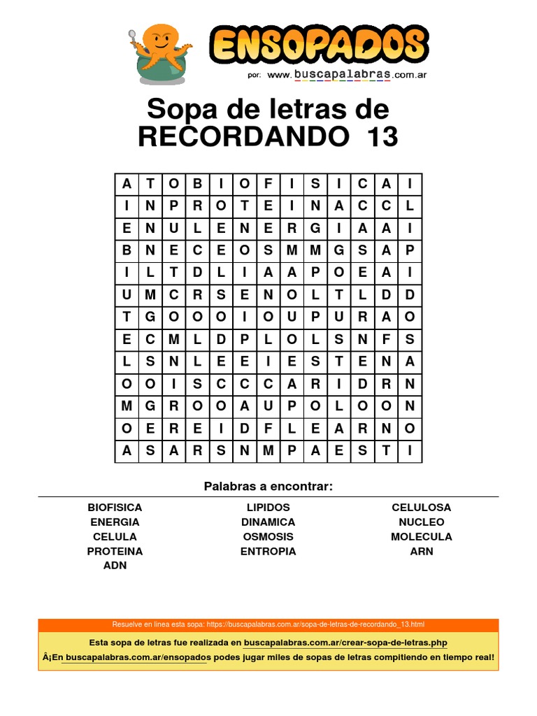 Sopa de Letras de Recordando - 13 | PDF