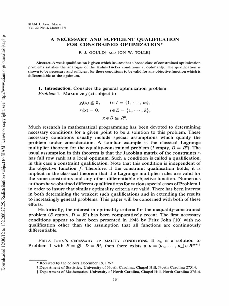 Gould Tolle Necessary Sufficient Qualification Constrained Opt | PDF | Mathematical Optimization ...