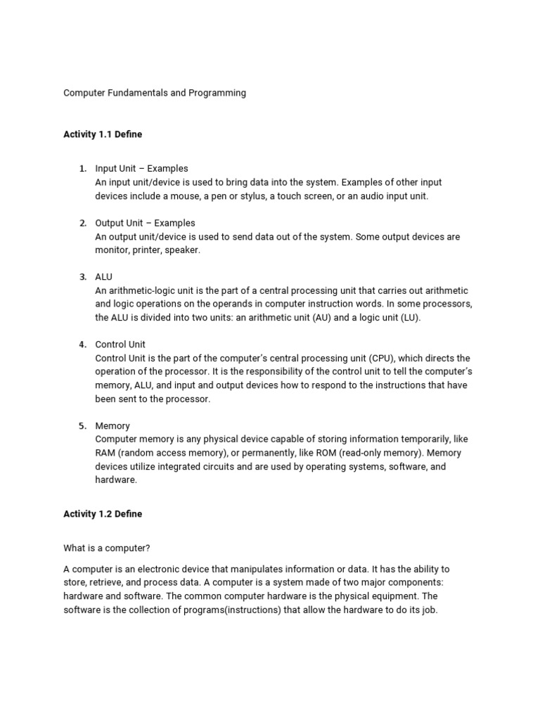 Fundamentals and Programming Components | PDF | Input/Output | Computer ...