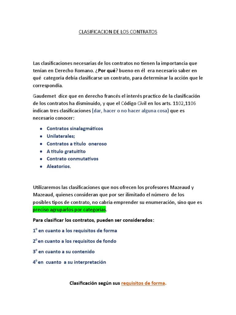 Anali. Clasificacion de Los Contratos. Civil II 4TO Cuatri - UADSD ...