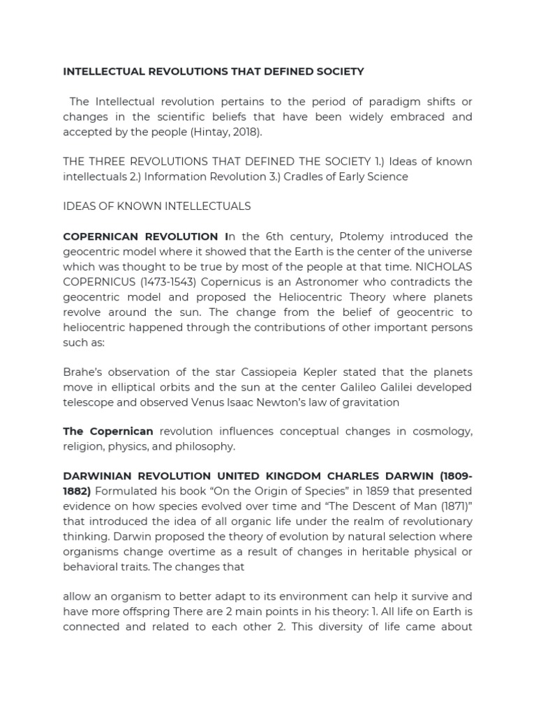 INTELLECTUAL REVOLUTIONS THAT DEFINED SOCIETY the Intellectual ...