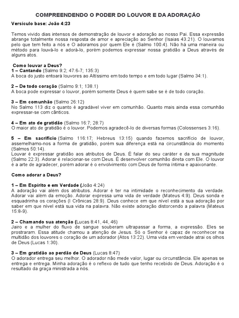 Compreendendo o Poder Do Louvor e Da Adoração | PDF | Deus | Salmos