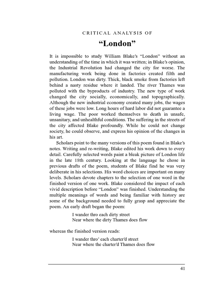Analysis of Blake's "London" Poem | PDF | William Blake | Nous