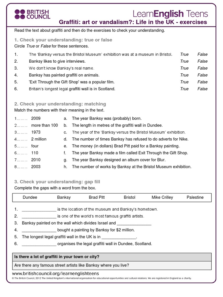 Graffiti Art or Vandalism - Exercises | PDF
