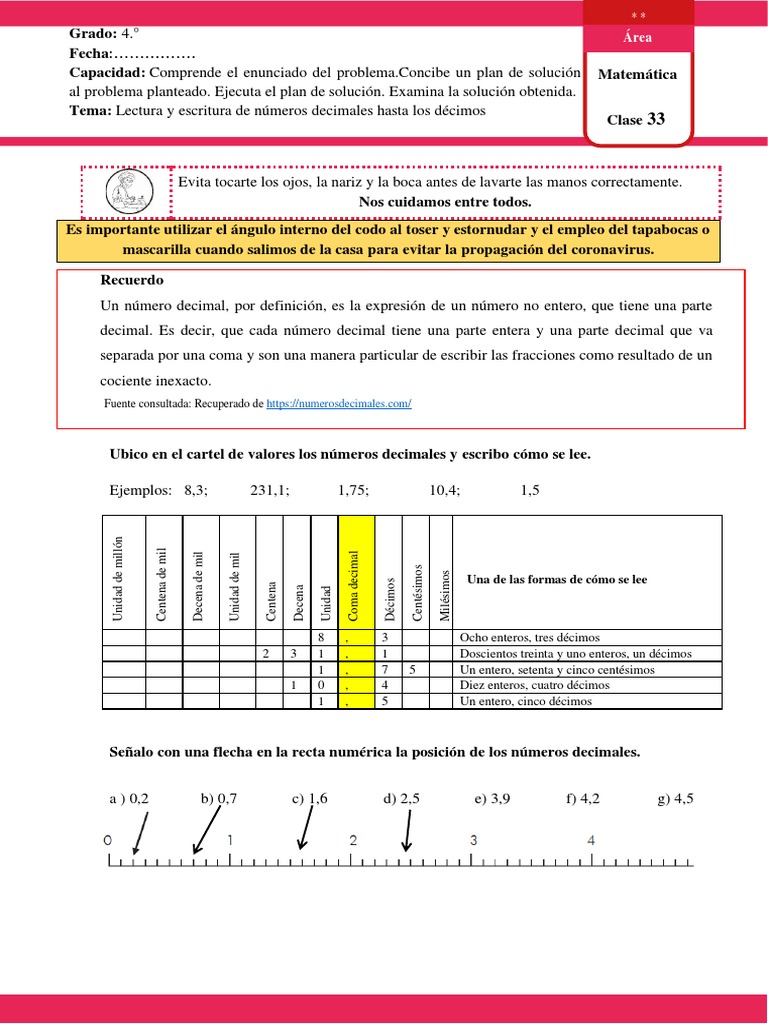 Valor Decimal 4to Grado SECUENCIA Valor Posicional | PDF