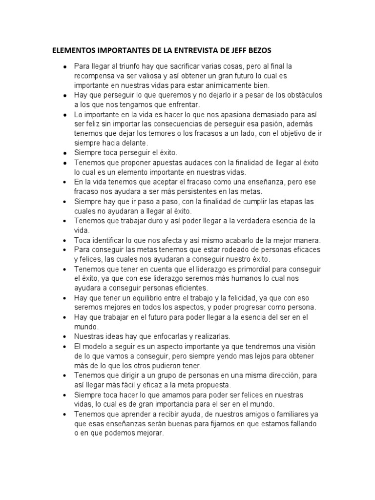 Elementos Importantes de La Entrevista de Jeff Bezos | PDF | Liderazgo ...