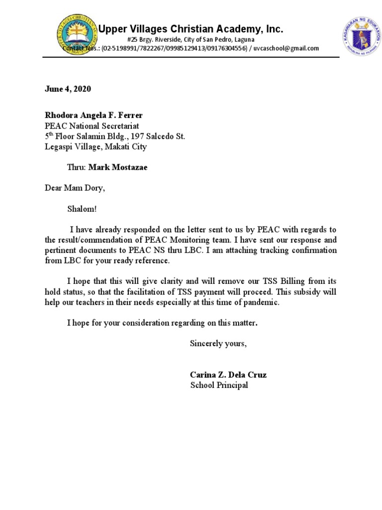 PEAC Letter of Communication | PDF