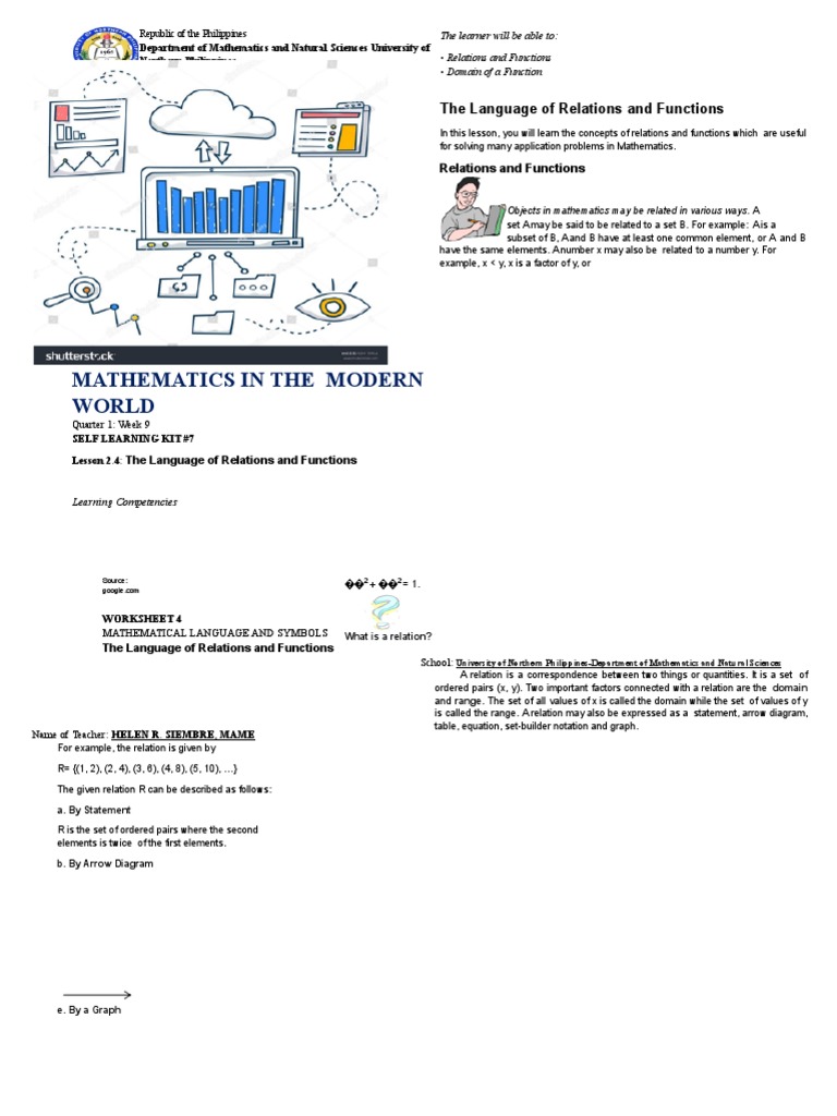 MMW Worksheet 2.4-The Language of Relations and Functions | PDF | Function (Mathematics) | Set ...