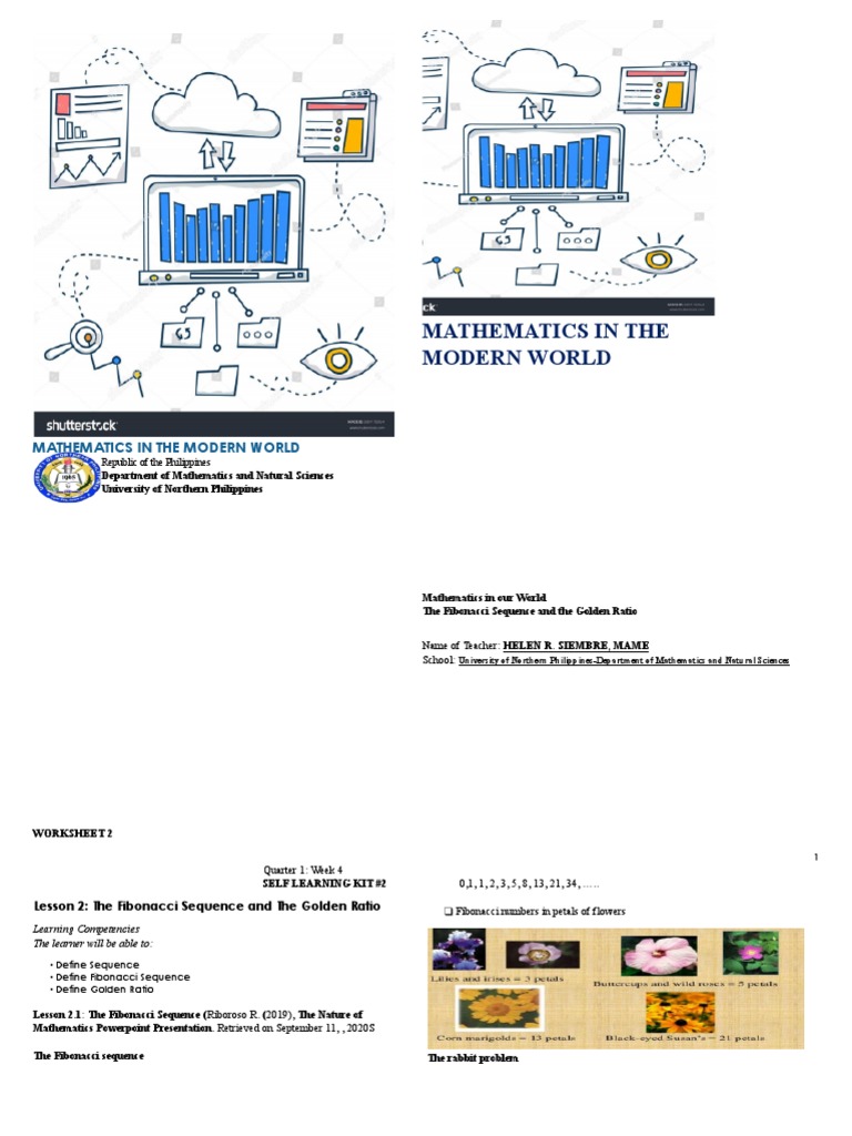 MMW Worksheet 1.2 - The Fibonacci and The Golden Ratio | PDF | Pattern | Sequence