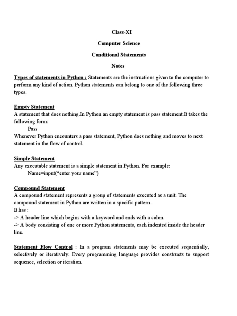 11 Computer Science-Python Conditional Statements-Notes | PDF | Control ...