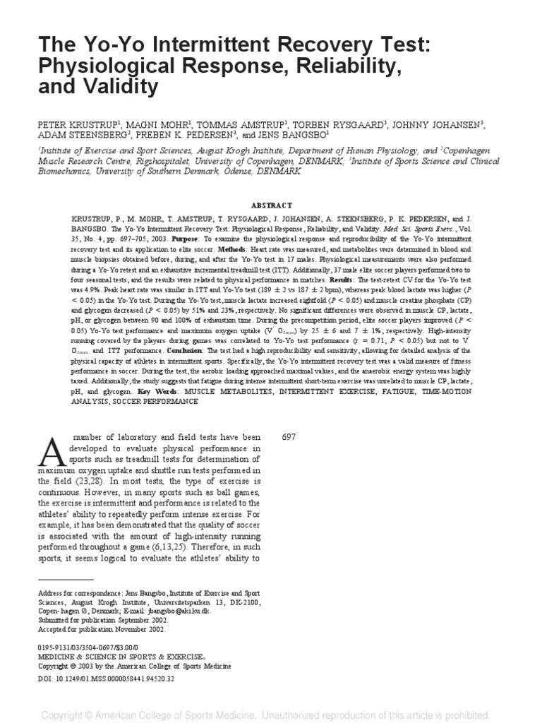 The Yo-Yo Intermittent Recovery Test: Physiological Response ...